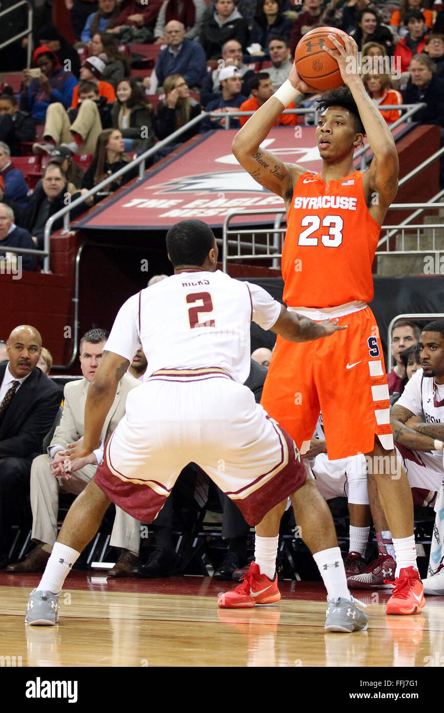Conte Forum. 14th Feb, 2016. MA, USA; Syracuse Orange guard Malachi ...