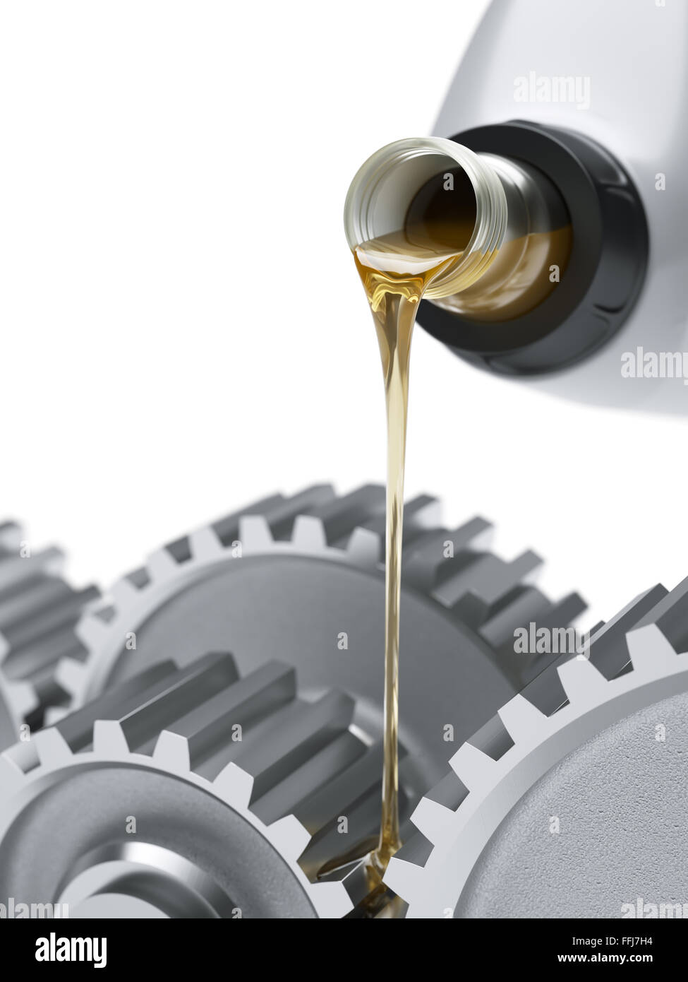 Oiling gears on white background Stock Photo - Alamy