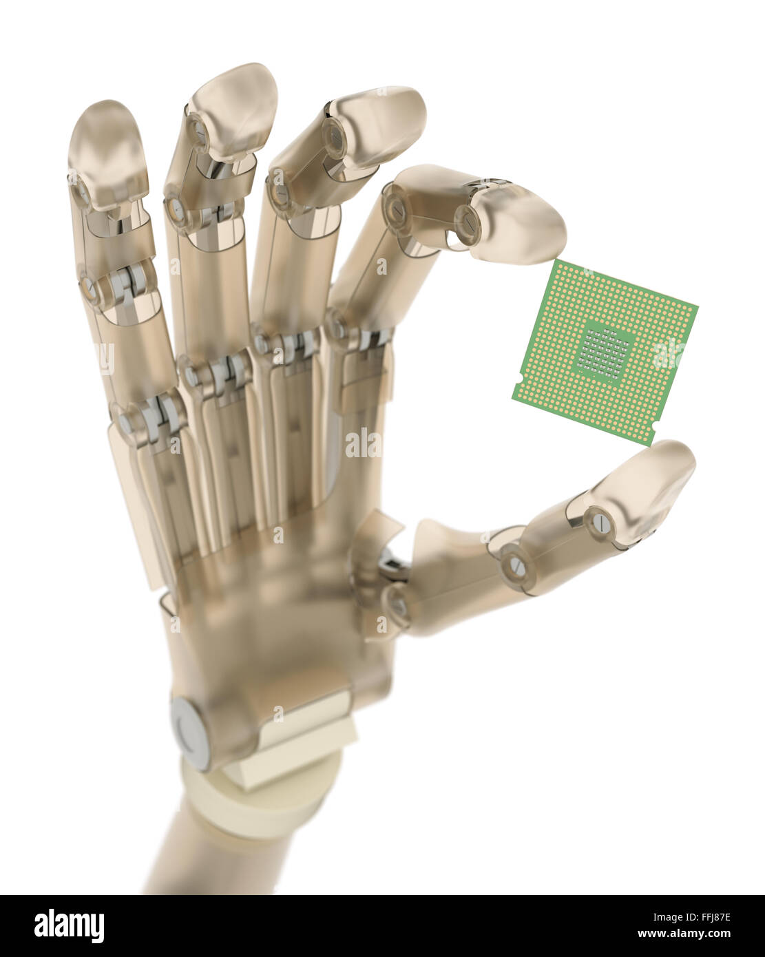 Computer microchip in robot hand isolated on white Stock Photo - Alamy