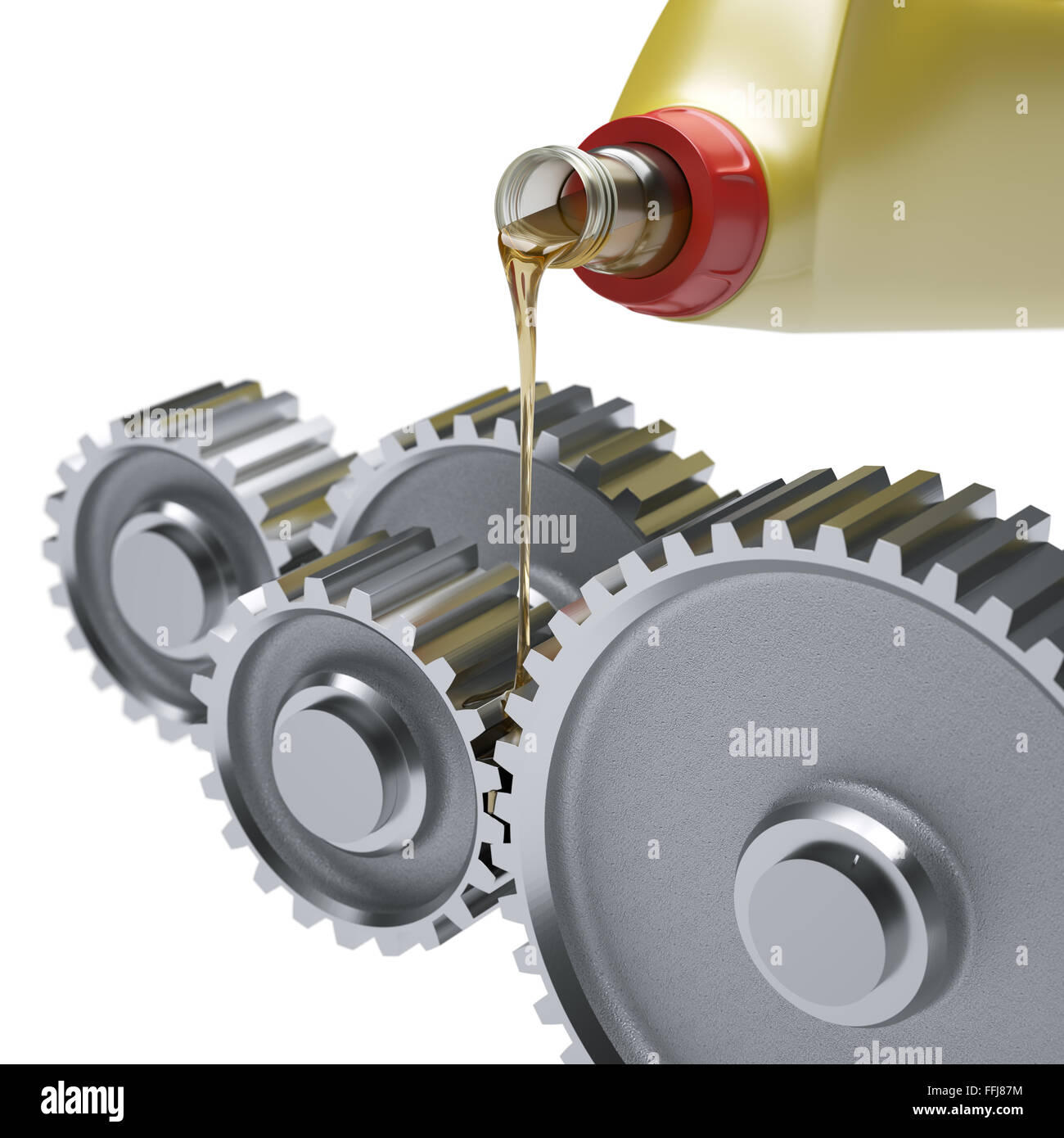 Oiling gears on white background Stock Photo - Alamy