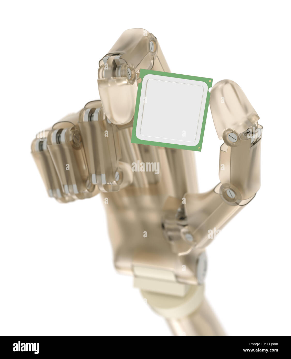 Computer microchip in robot hand isolated on white Stock Photo - Alamy