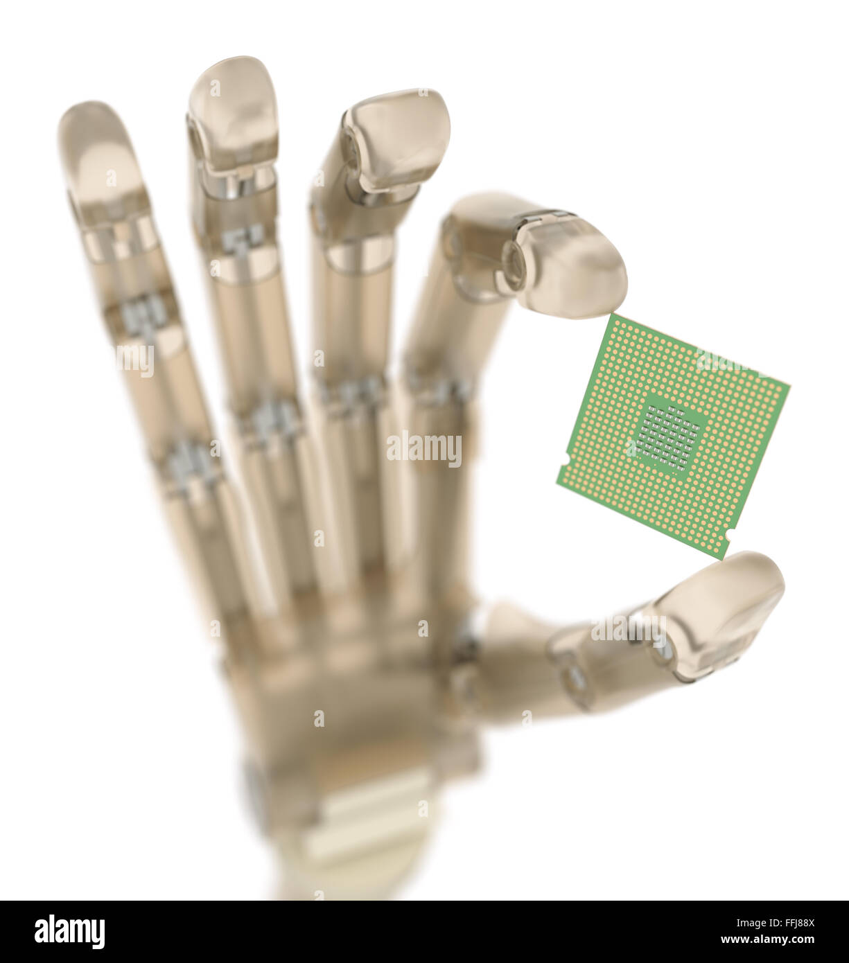 Computer microchip in robot hand isolated on white Stock Photo - Alamy