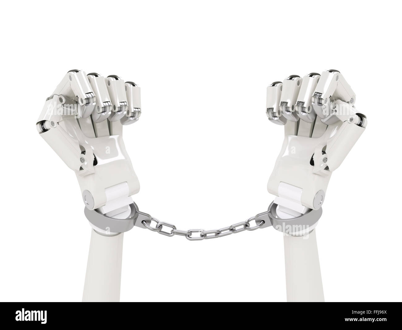 Chained robot concept isolated on white Stock Photo - Alamy