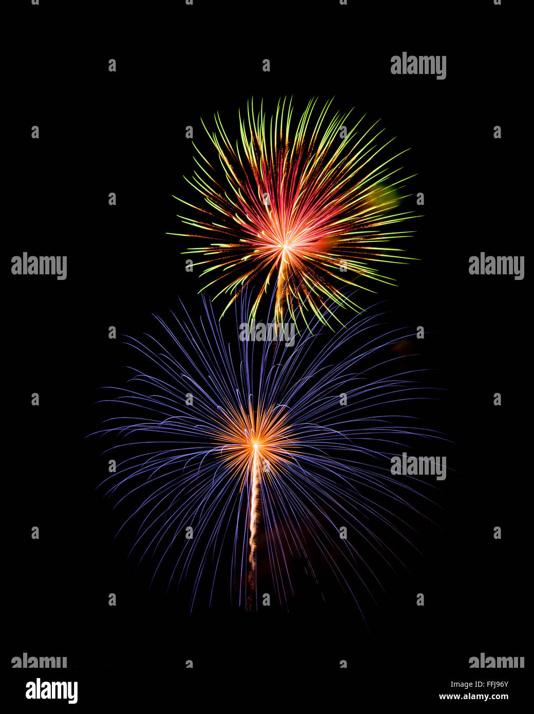 Fourth of July fire works in the night sky Stock Photo - Alamy