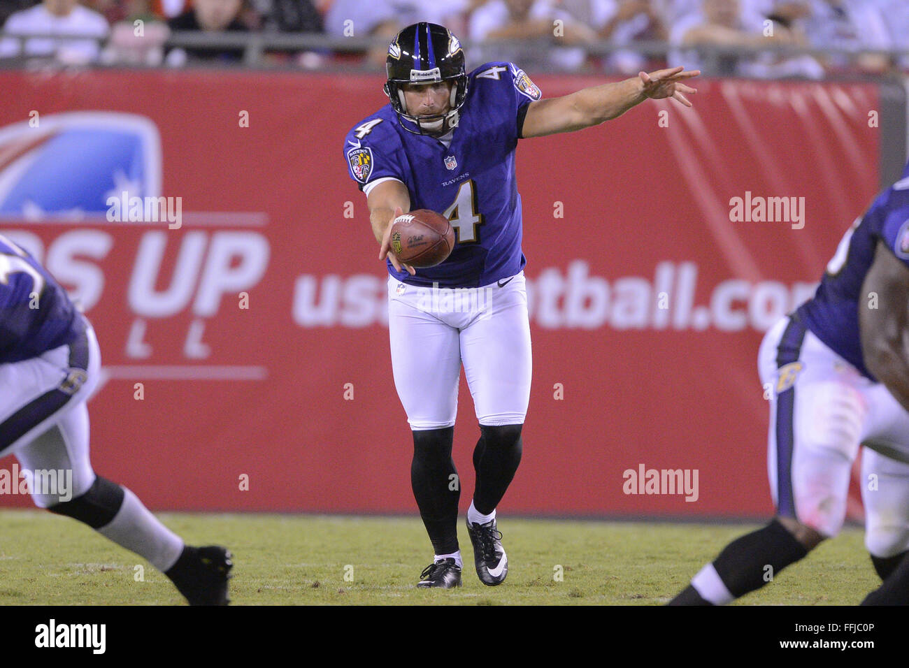 Tampa, FL, USA. 8th Aug, 2013. Baltimore Ravens punter Sam Koch (4 ...