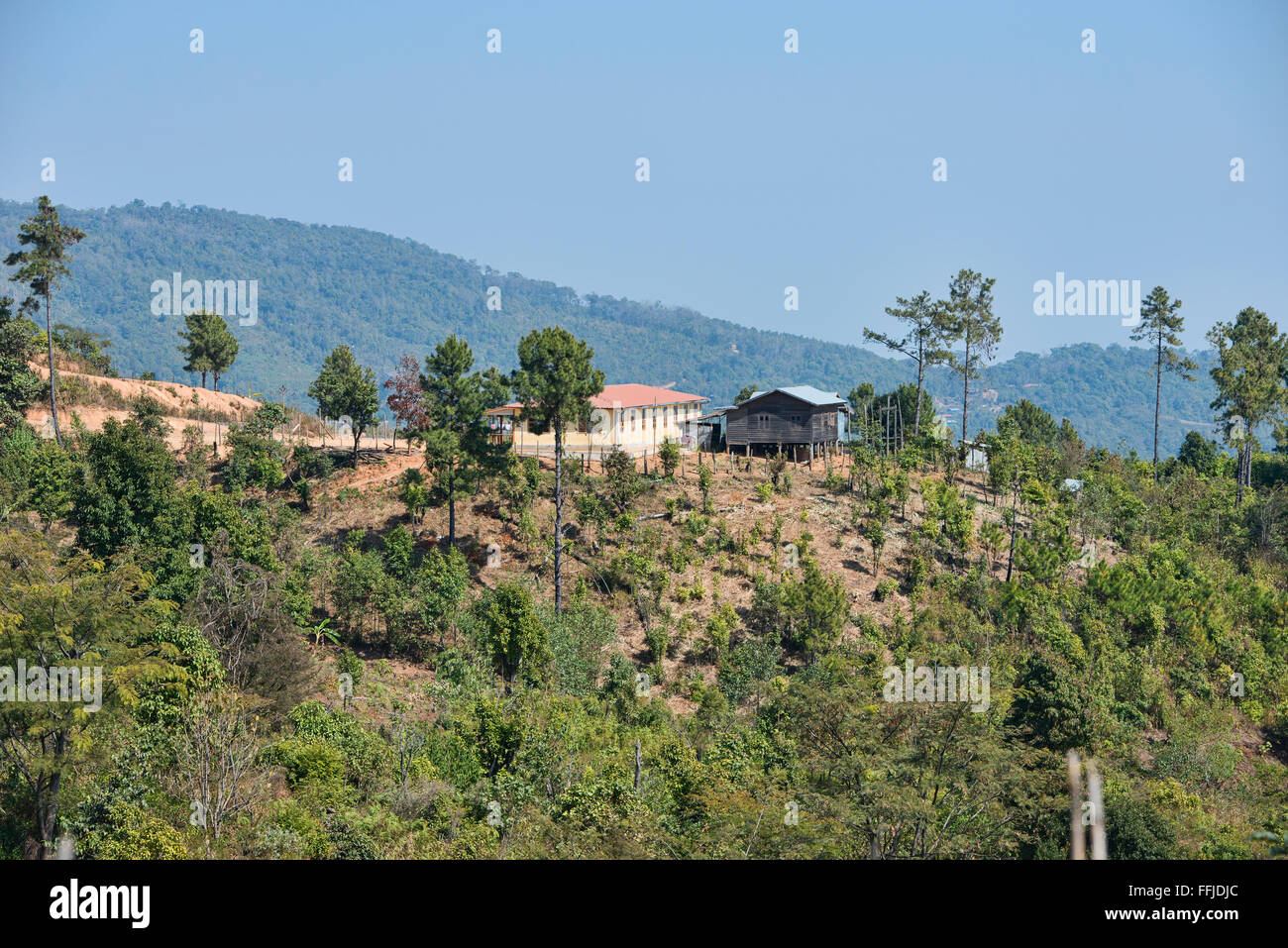 Homes on the ridge in Mindat, Chin State, Myanmar Stock Photo - Alamy