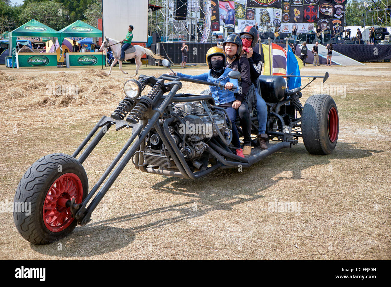 Stretched custom motorcycle at the Burapa bike festival Pattaya Thailand S. E. Asia Stock Photo ...