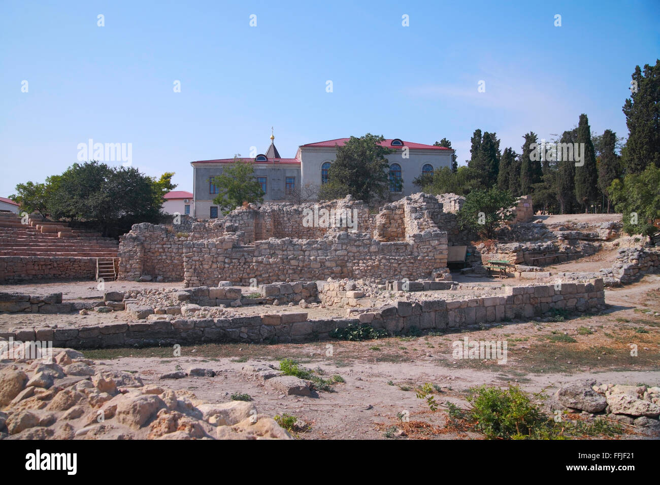 The ruins of the ancient Greek city Chersonese in Crimea on the Black ...
