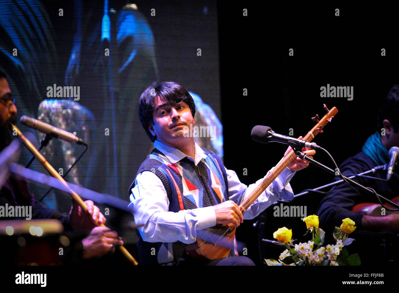 Tehran, Iran. 14th Feb, 2016. Members of an Iranian traditional music ...