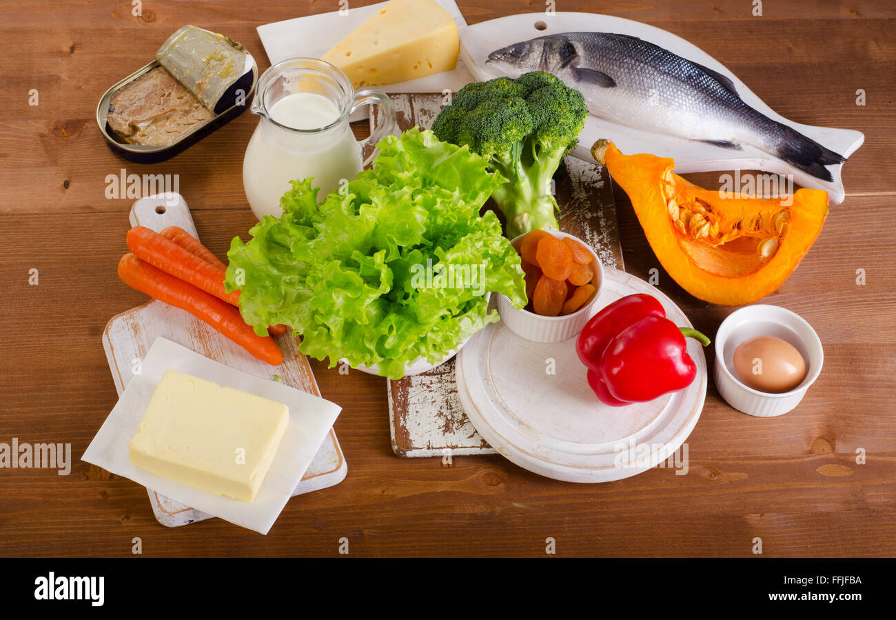 Healthy Food sources of vitamin A. View from above Stock Photo - Alamy