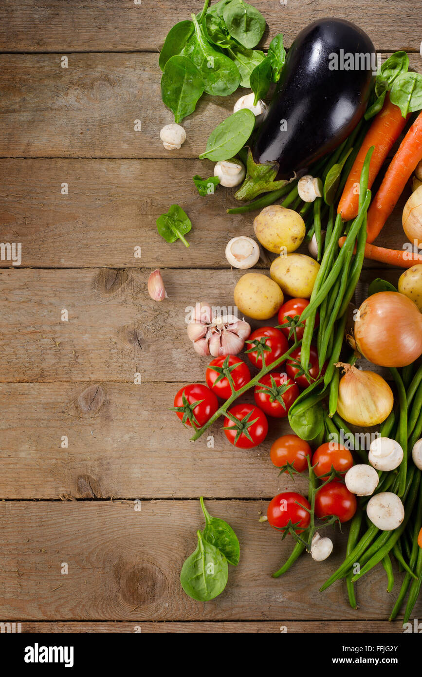 Fresh healthy organic vegetables. Food background. View from above ...