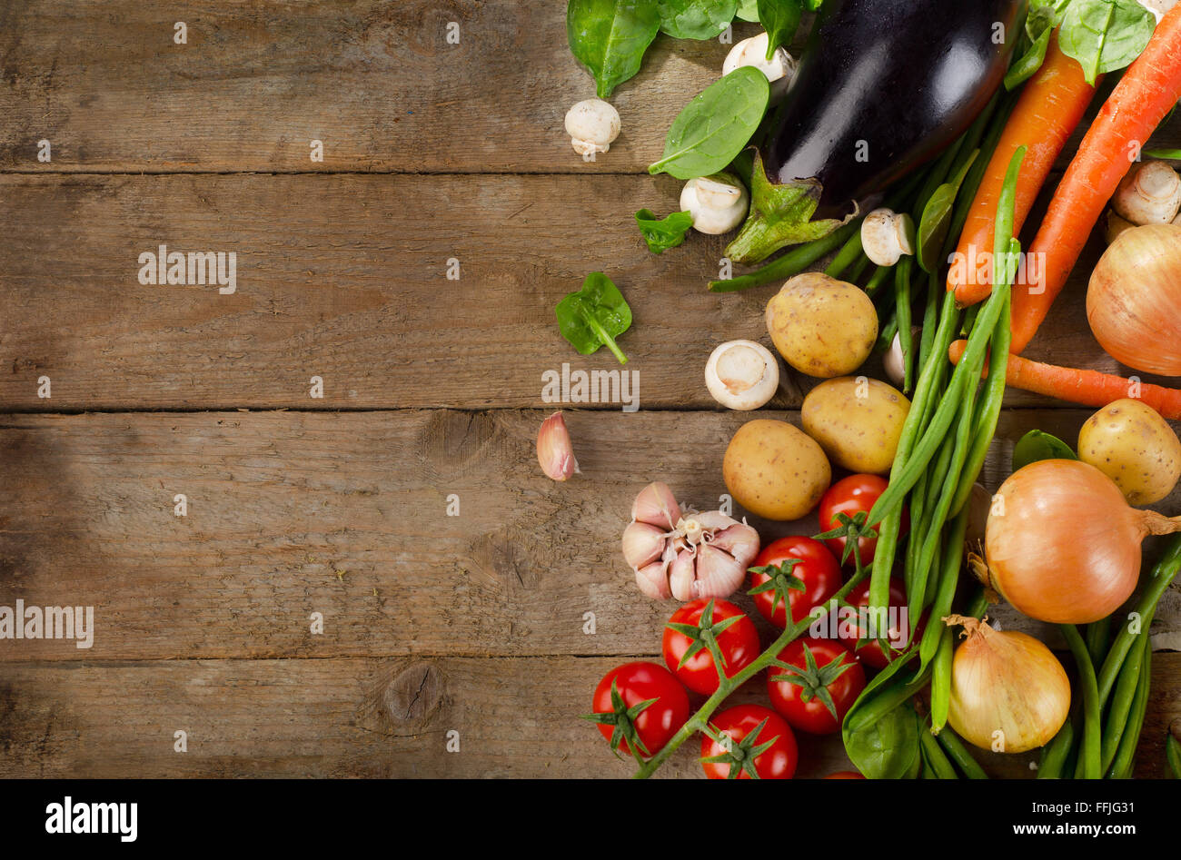 Healthy organic vegetables. Food background. Top view Stock Photo - Alamy