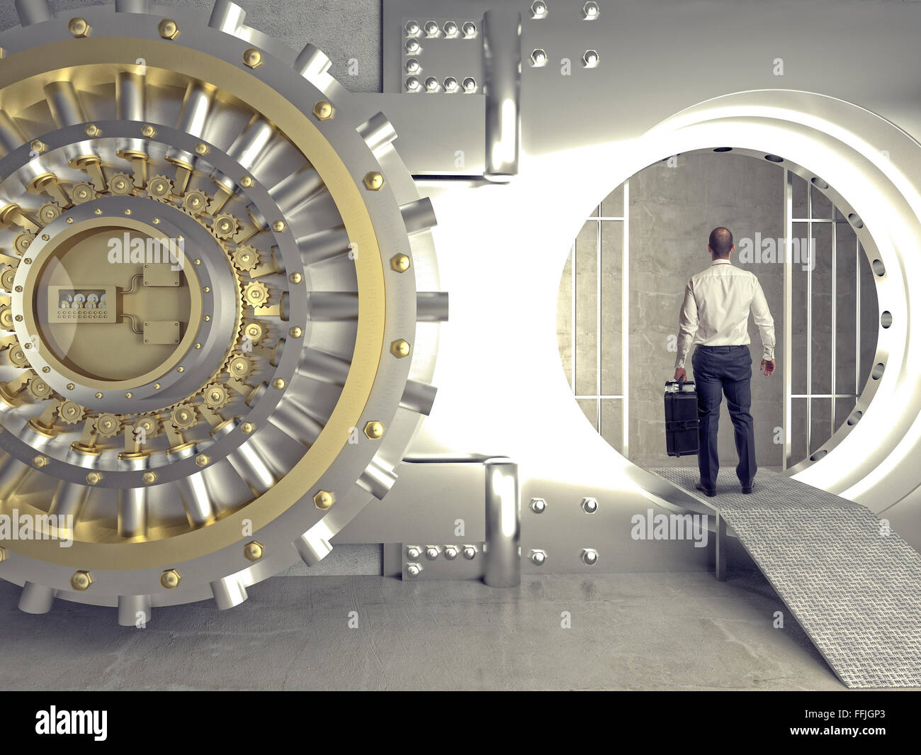 standing businessman look in bank vault Stock Photo - Alamy