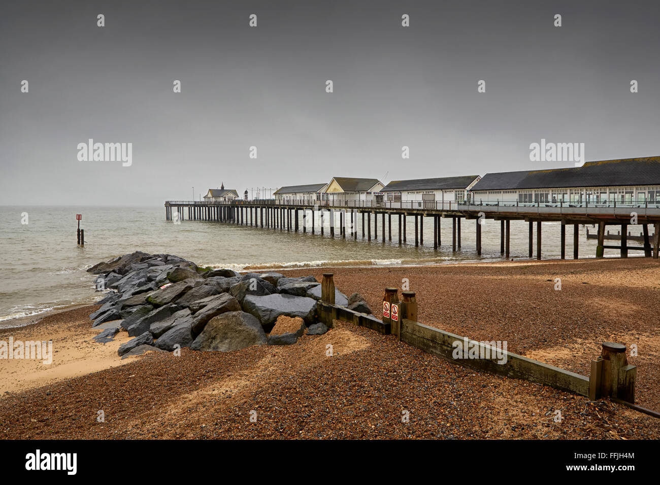 Suffolk Southwold pier beach and North Sea Stock Photo - Alamy