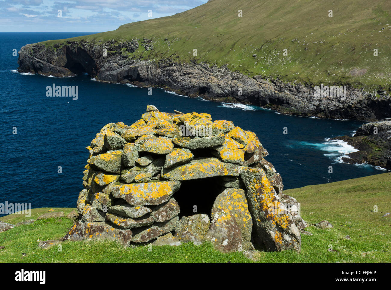 cleat cleit covered in lichen on st kilda a food store on cliff top ...