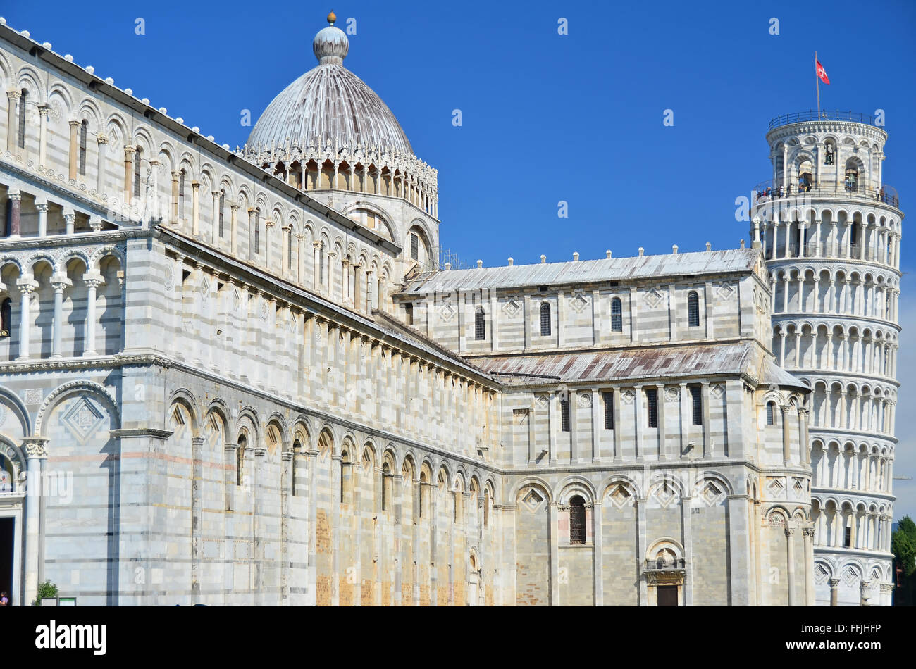 The rennaissance cathedral at Pisa, with the leaning tower in the ...