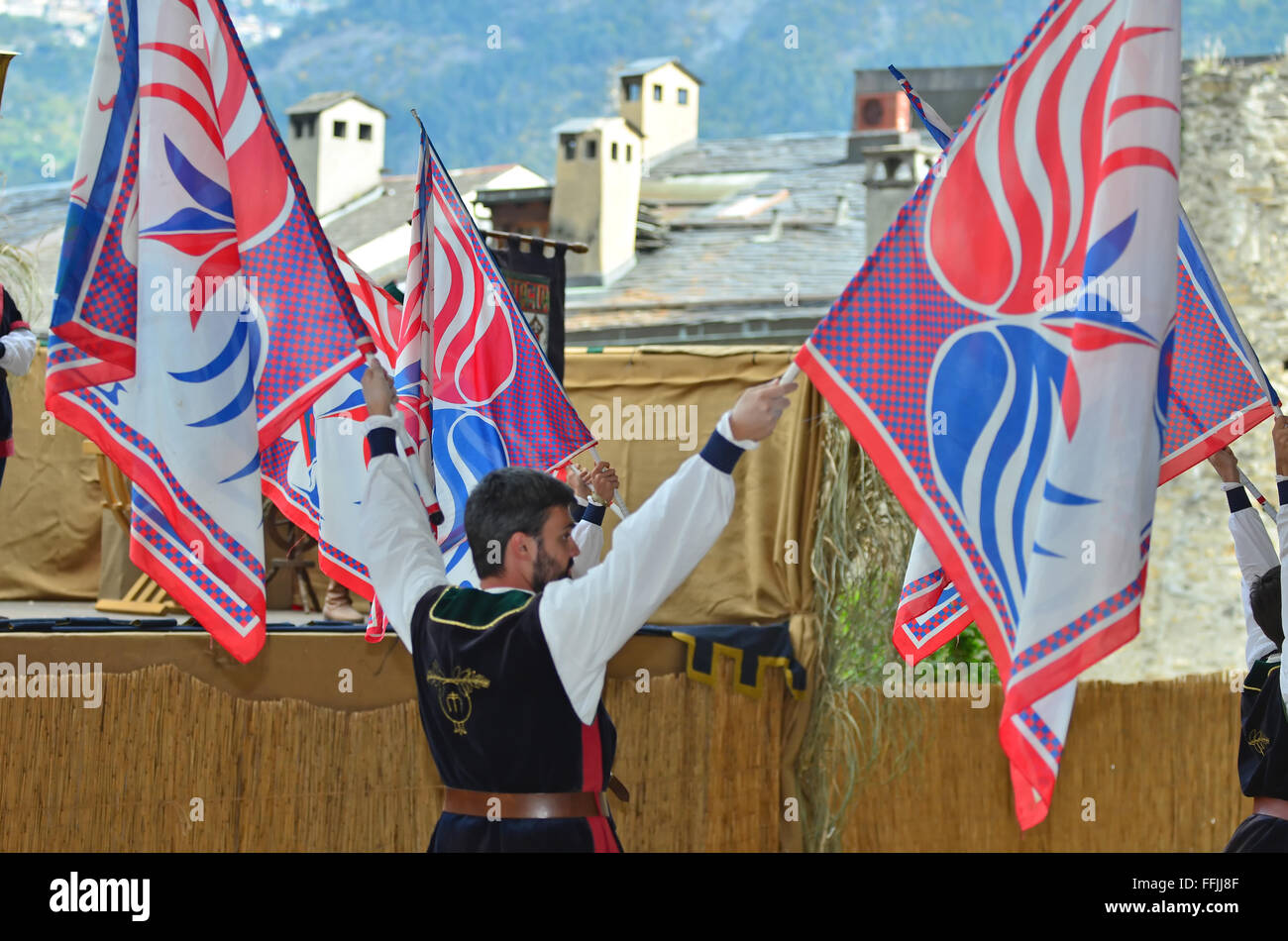SAILLON, SWITZERLAND - SEPTEMBER 11: Traditional italian flag throwing ...