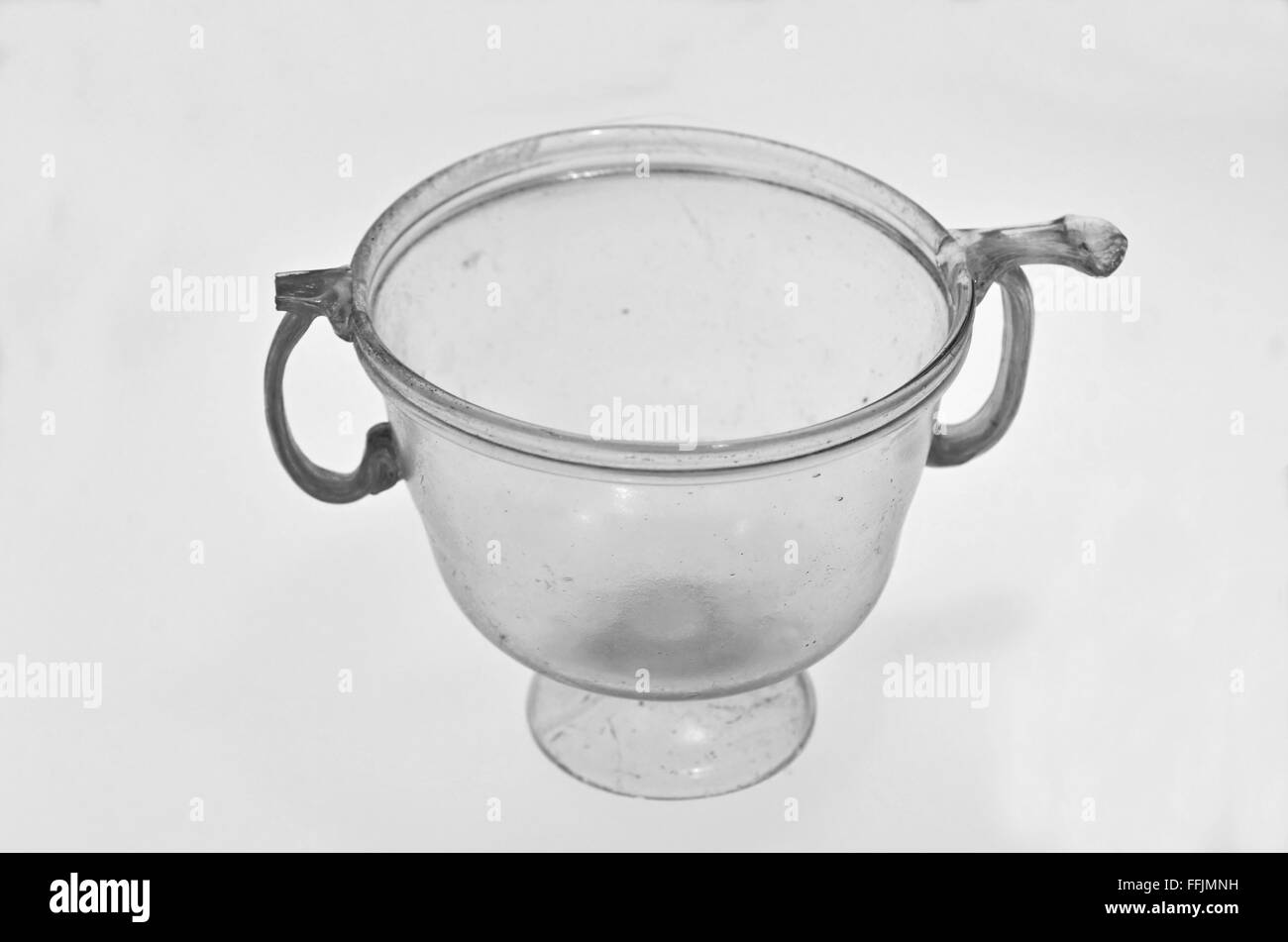 Ancient roman clear glass bowl with stand and ornate handles Stock ...