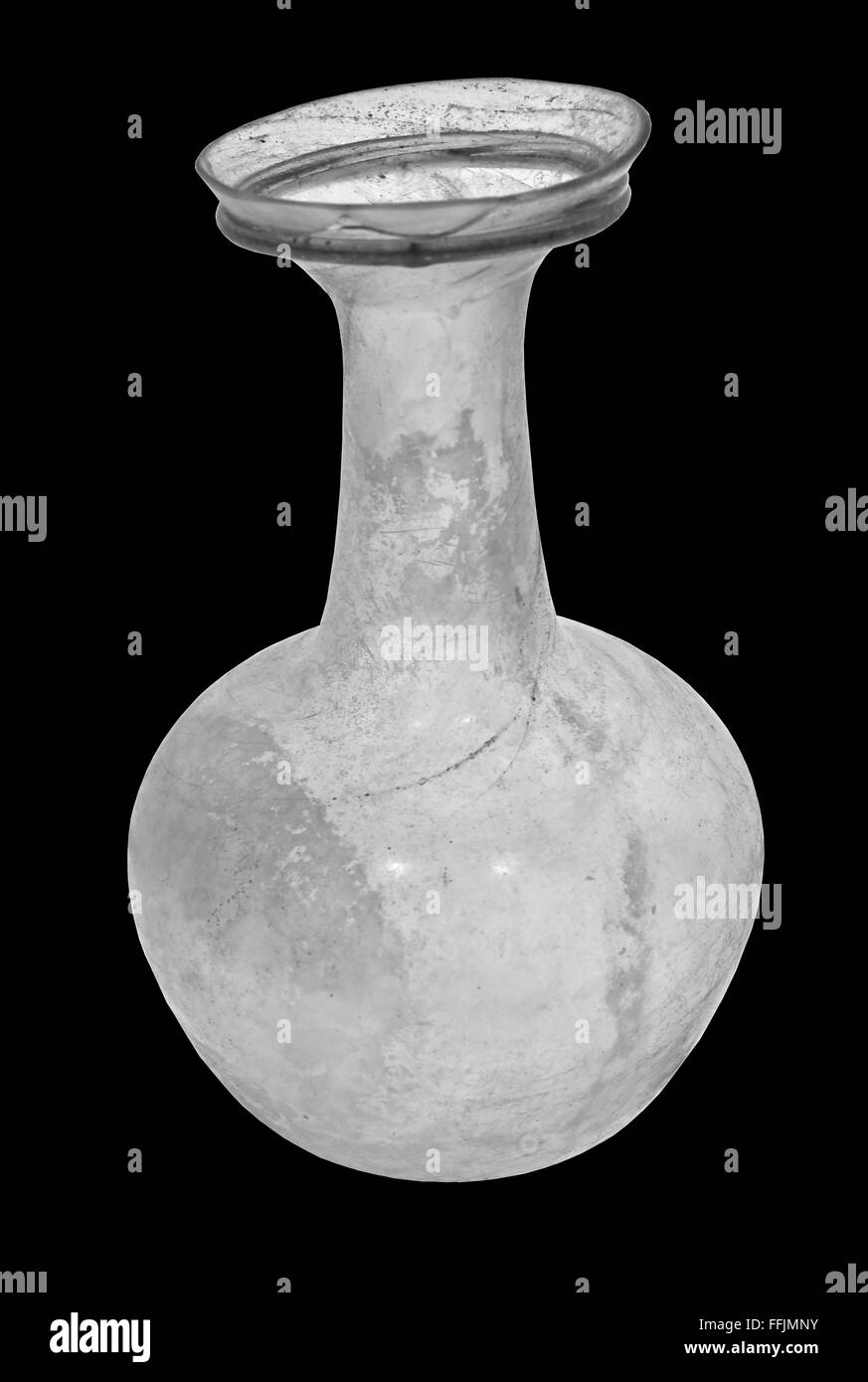 Ancient roman vase in clear glass with spherical bowl. Isolated on a ...