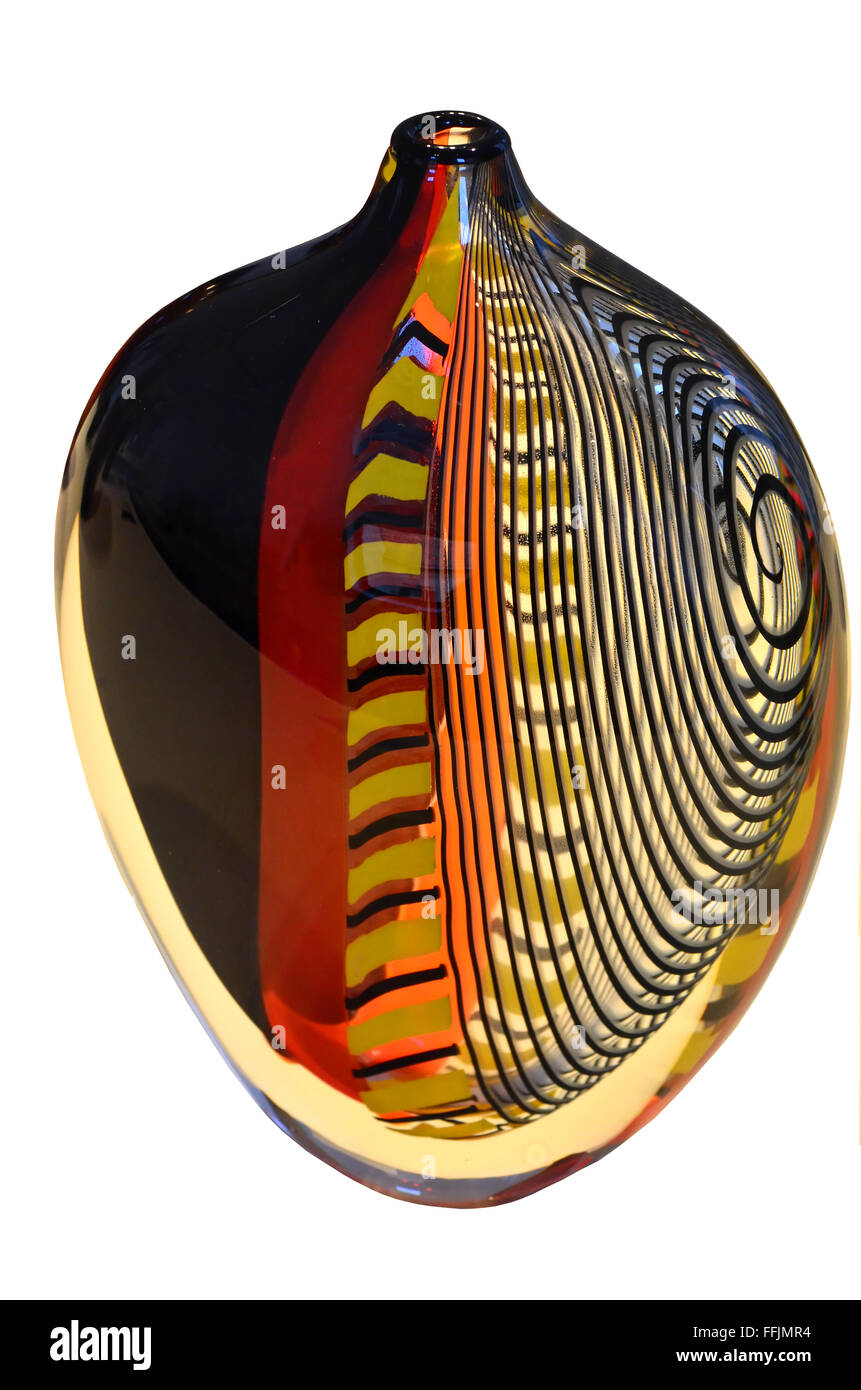 Beautiful glass vase, showing complex design and fabrication techniques ...