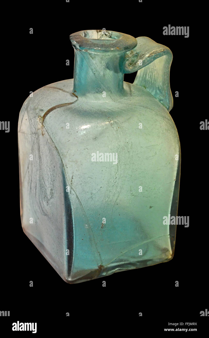 2nd century ancient roman light blue green bottle with handle and ...