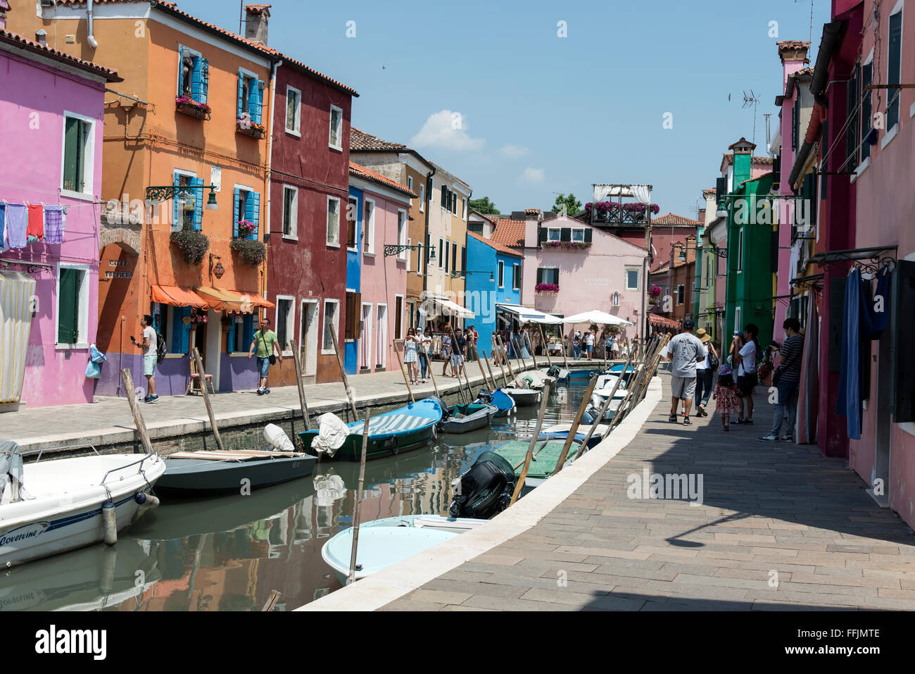 The small fishing village and tiny port of Burano, on an island in the ...