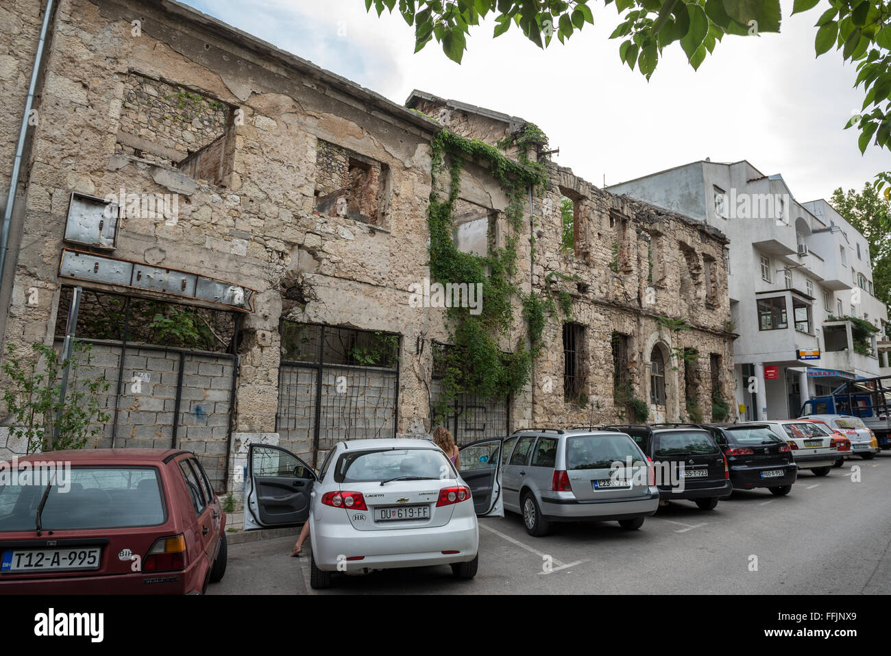 Abandoned building, detroyed during Bosnian War in Mostar city, Bosnia ...