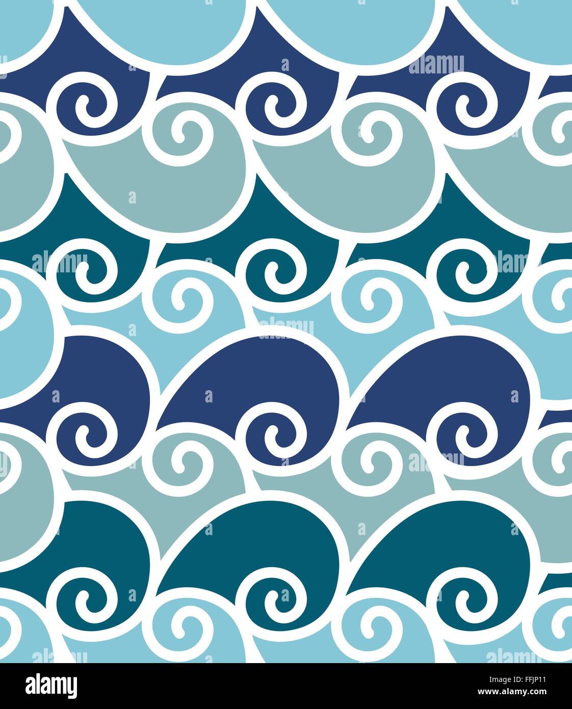 Geometric wave sea vector seamless pattern created with blue, turquoise ...