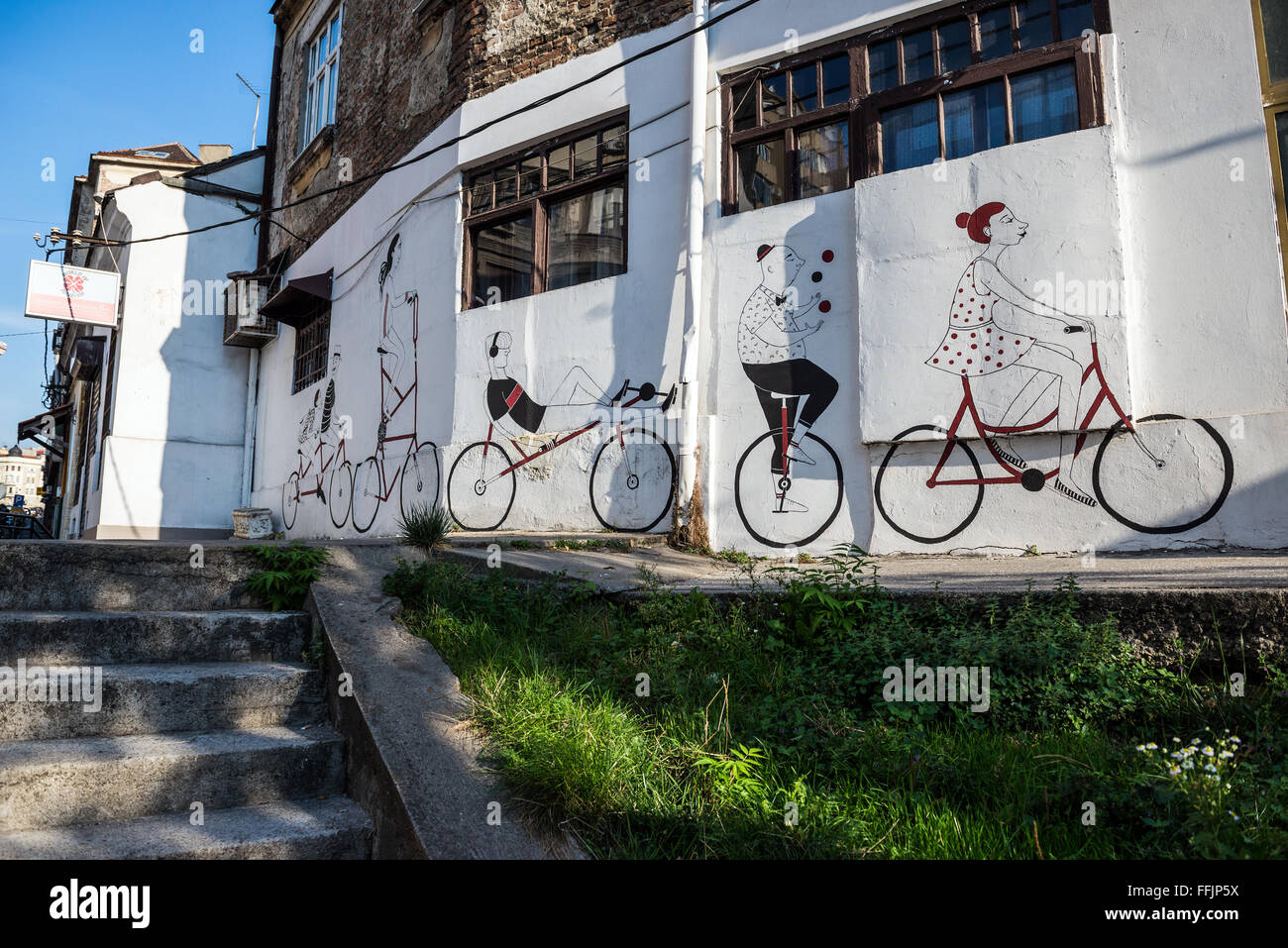 graffiti on the building at Crnogorska Street in Savamala district ...