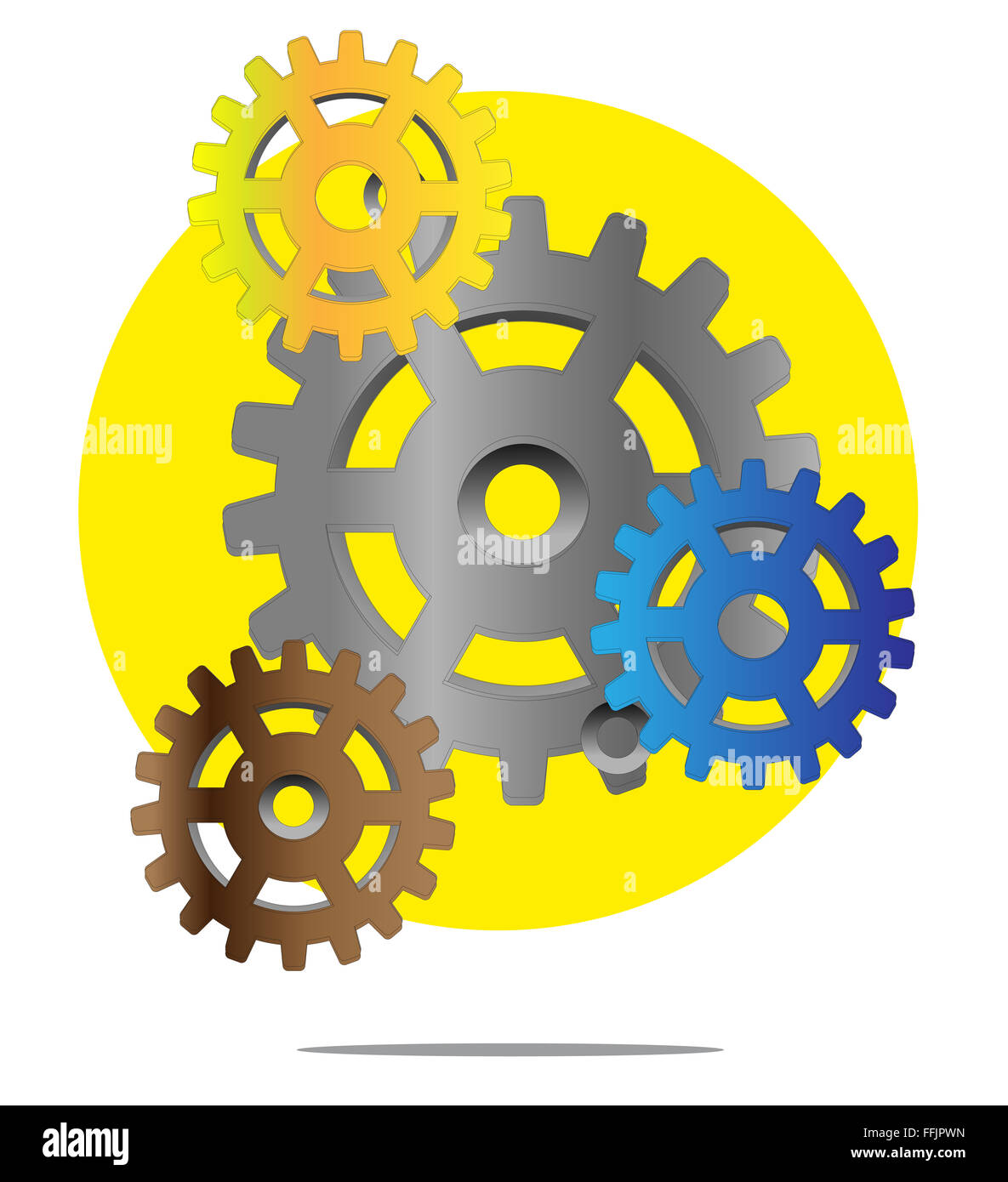 Illustration of colorful gears with yellow circle background Stock ...