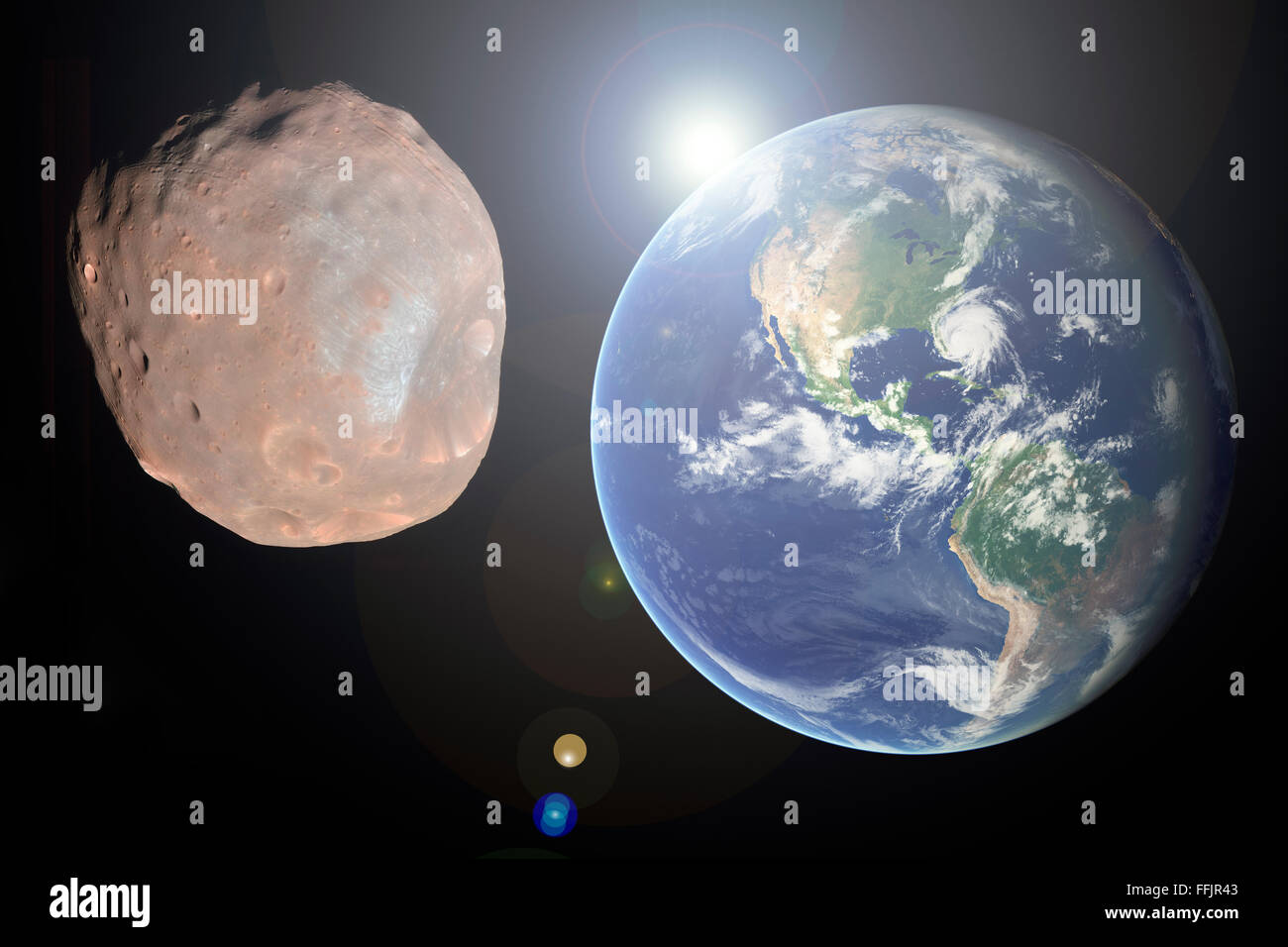 Big Asteroid Closing to the Earth Planet. Apocalypse Concept. "Elements ...