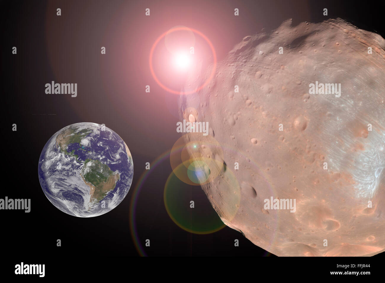 Big Asteroid Closing to the Earth Planet. Apocalypse Concept. "Elements ...