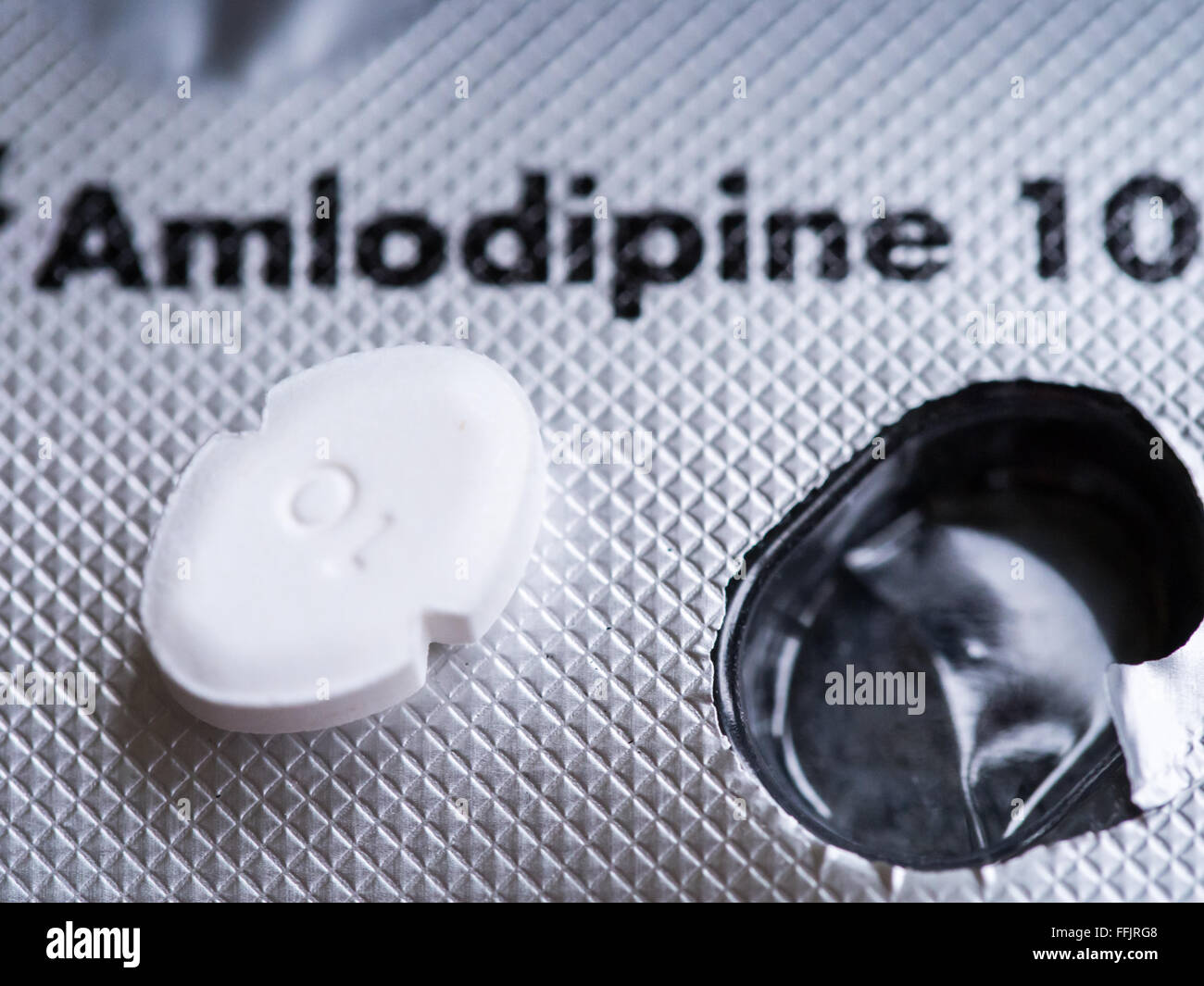 Close-up of Amlodipin Tablets, used in the medical treatment of those ...