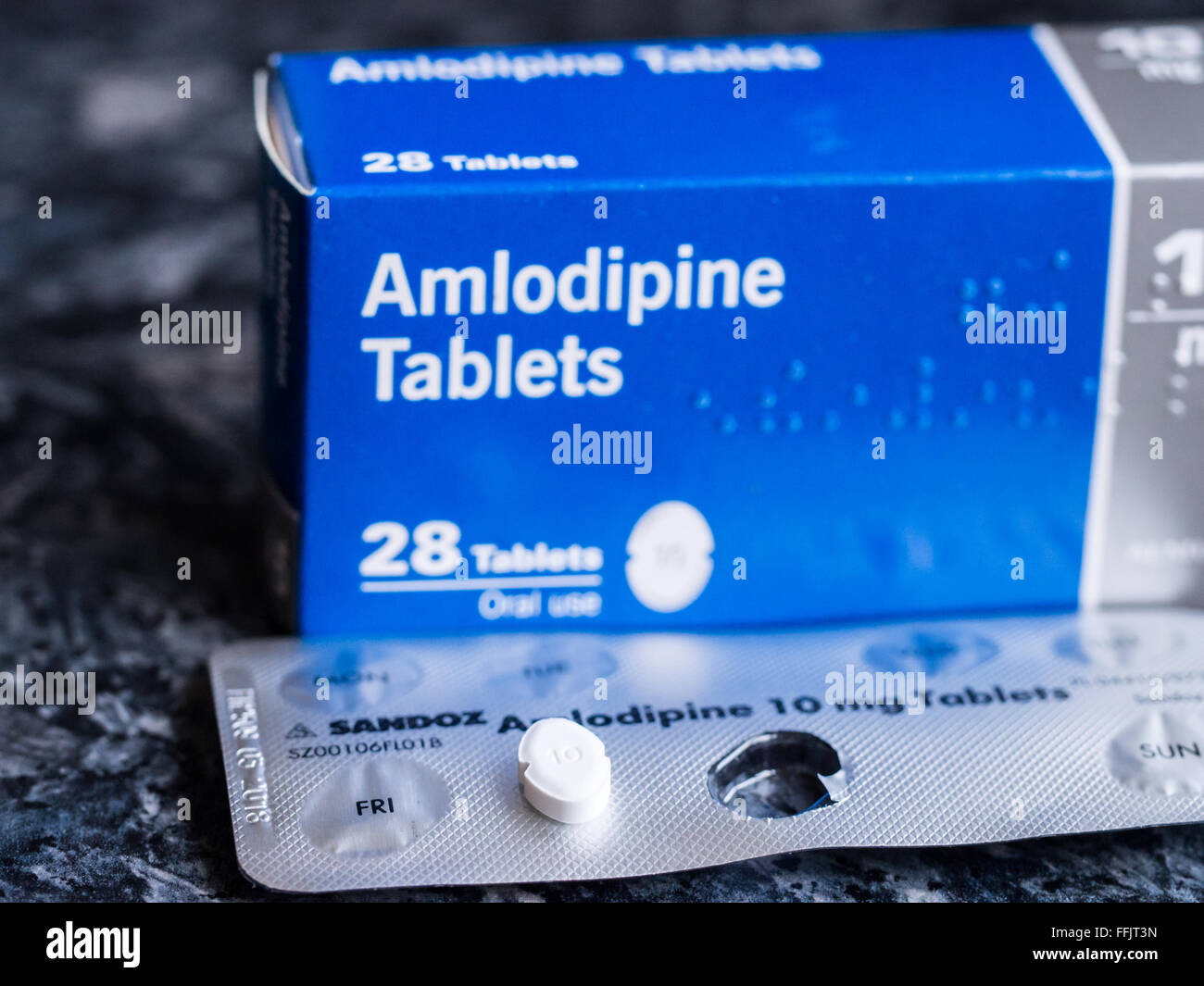 Close-up of Amlodipin Tablets, used in the medical treatment of those ...