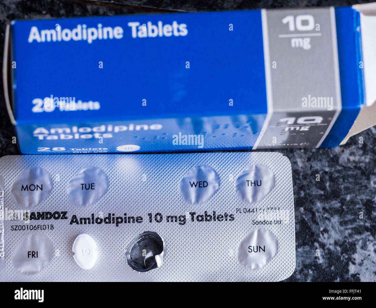 Close-up of Amlodipin Tablets, used in the medical treatment of those ...