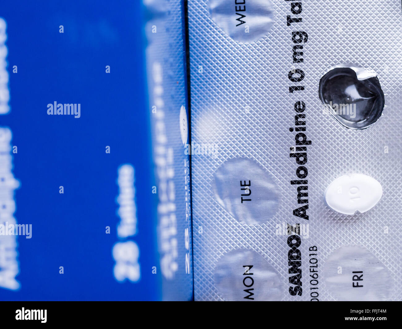 Close-up of Amlodipin Tablets, used in the medical treatment of those ...
