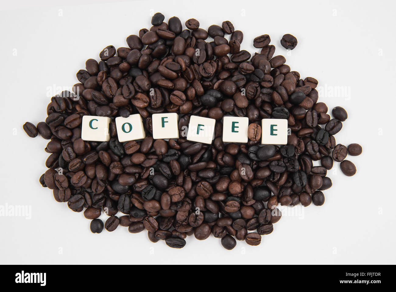 COFFEE white cube text on white background AND coffee beans background ...