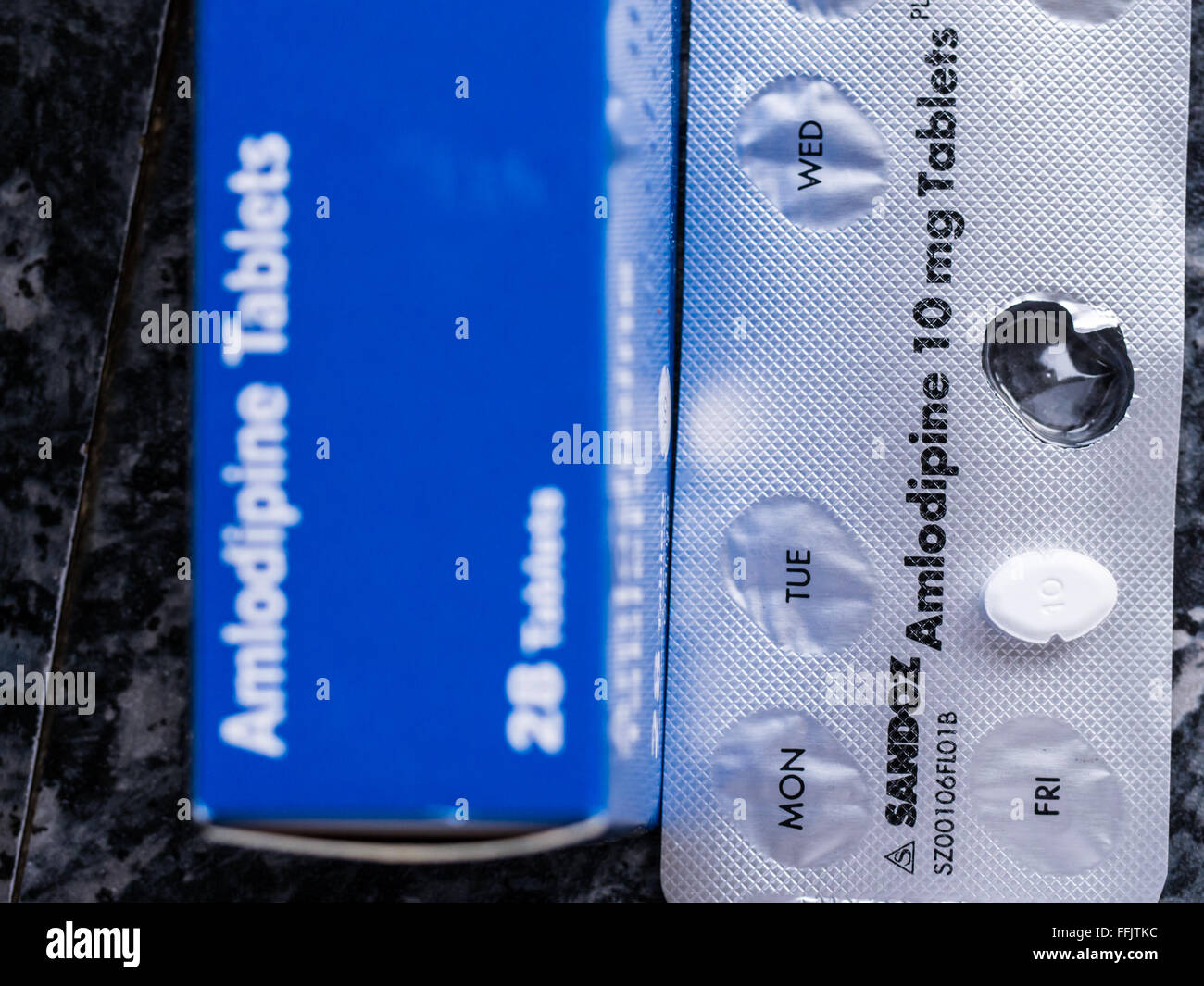Close-up of Amlodipin Tablets, used in the medical treatment of those ...