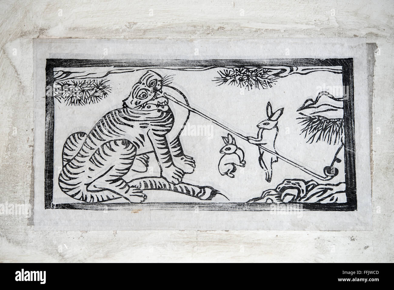 Korea traditional painting - Tiger and Bunny Stock Photo - Alamy