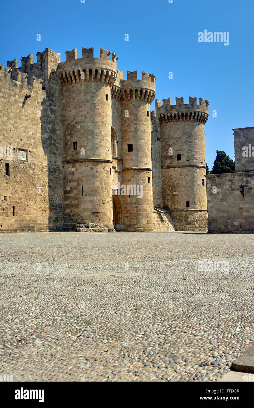 Towers and battlements of the Order of the Knights Castle in Rhodes ...