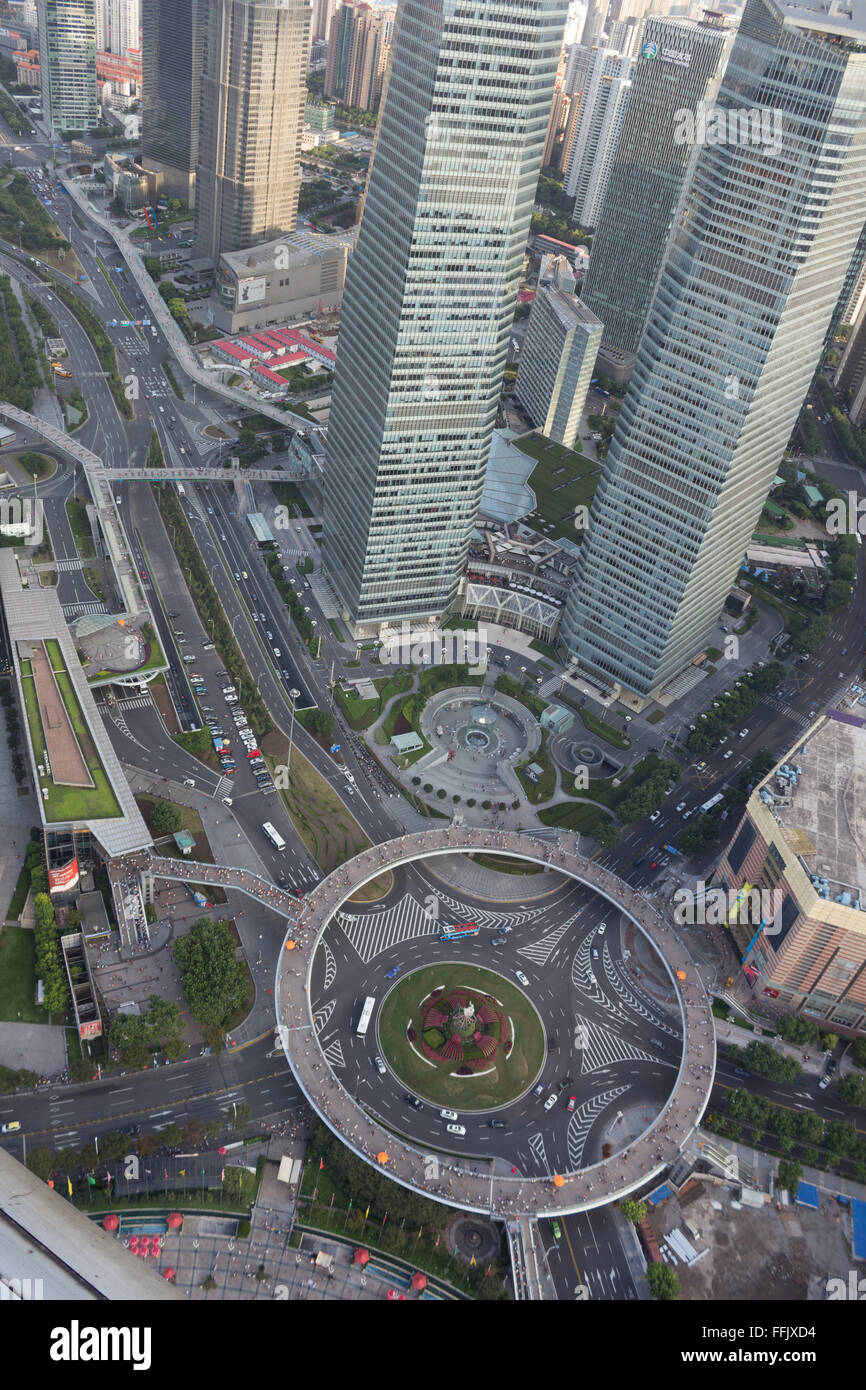 Mingzhu Roundabout, a view from Oriental Pearl Tower, Shanghai, China ...