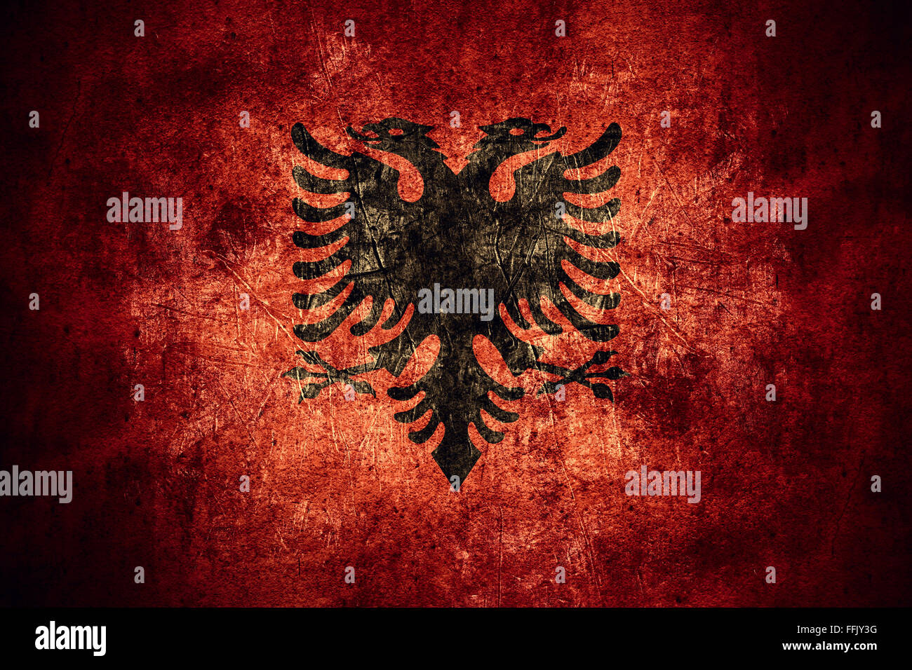 flag of Albania or Albanian banner on rough pattern texture vintage ...