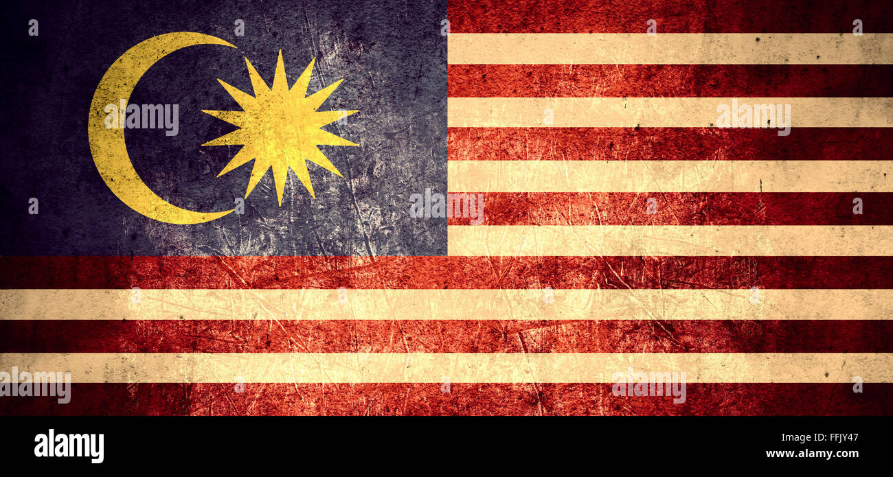 flag of Malaysia or Malaysian banner on rough pattern texture vintage ...