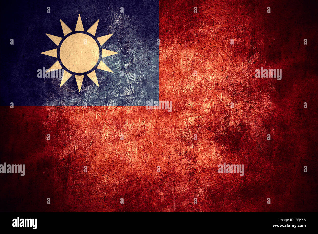 flag of Taiwan or Taiwanese banner on rough pattern texture vintage ...