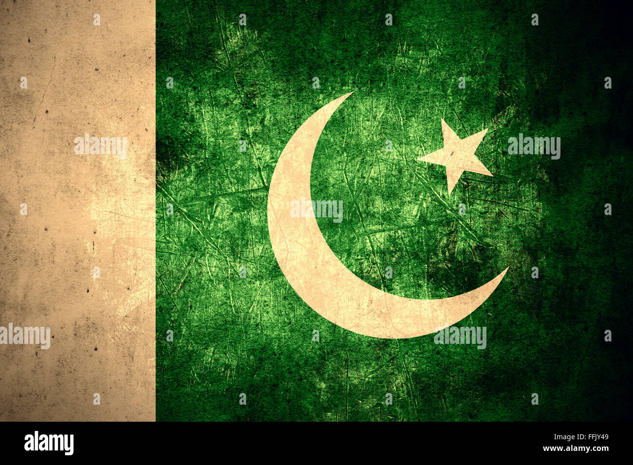 flag of Pakistan or Pakistani banner on rough pattern texture vintage ...