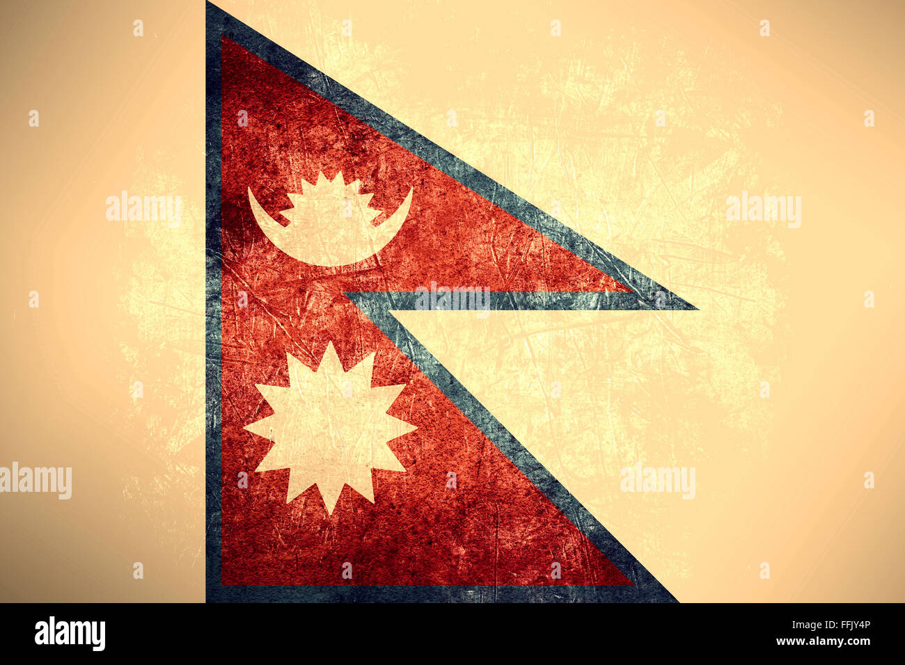 flag of Nepal or Nepali banner on rough pattern texture vintage ...