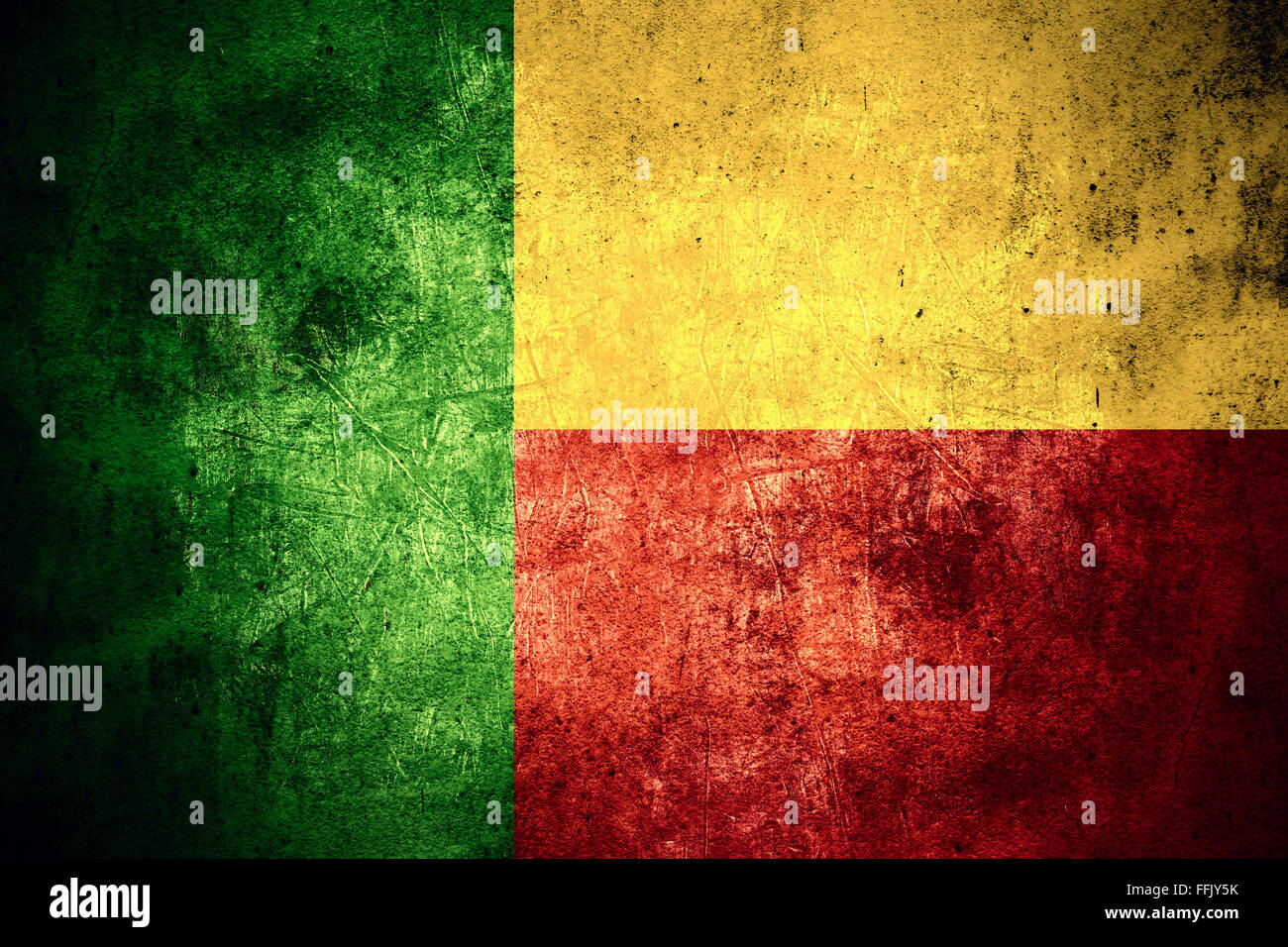 flag of Benin or banner on rough pattern texture vintage background ...