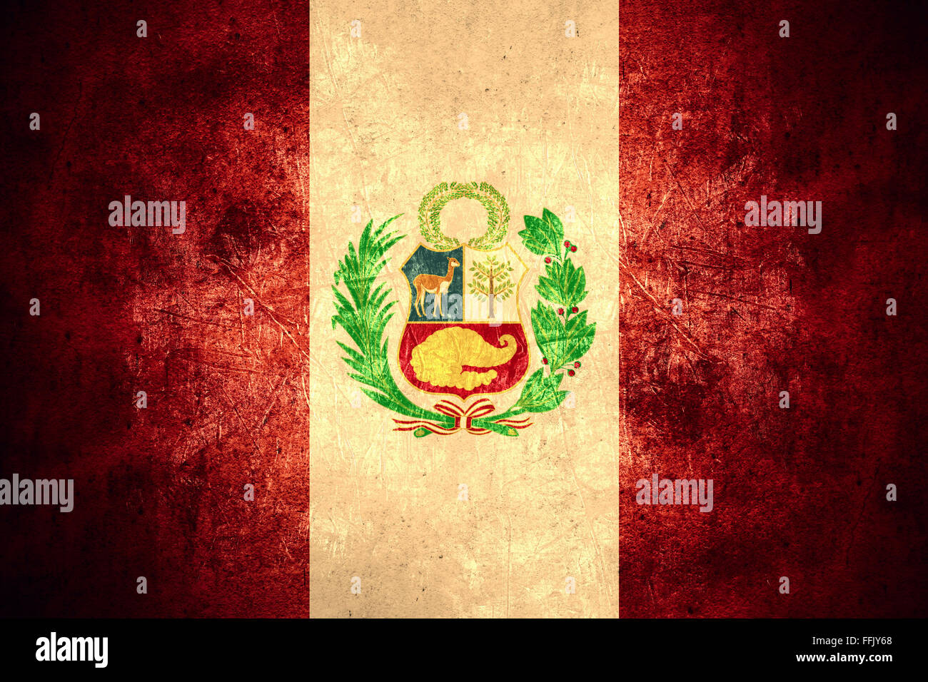 flag of Peru or Peruvian banner on rough pattern texture vintage ...