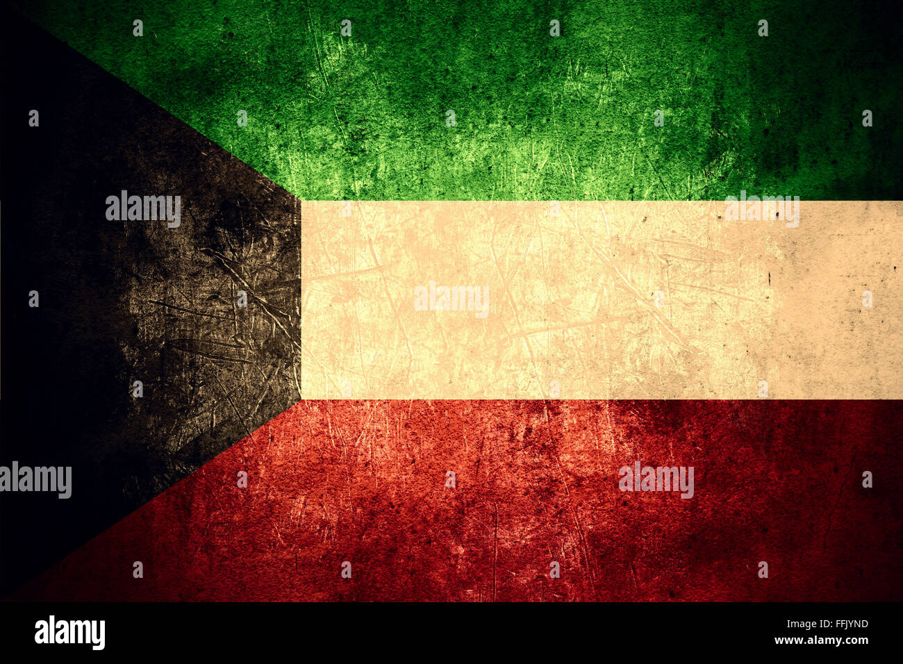 flag of Kuwait or Kuwaiti banner on rough pattern texture vintage ...