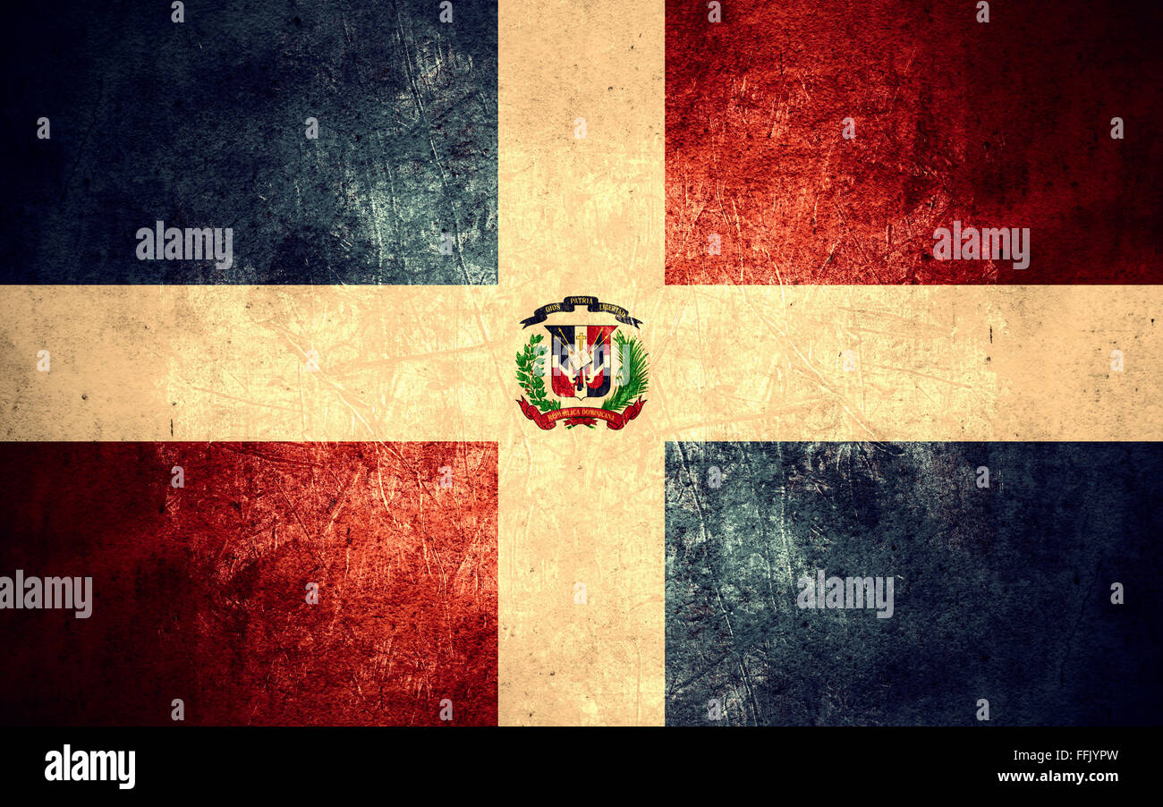 flag of Dominican Republic or banner on rough pattern texture vintage ...